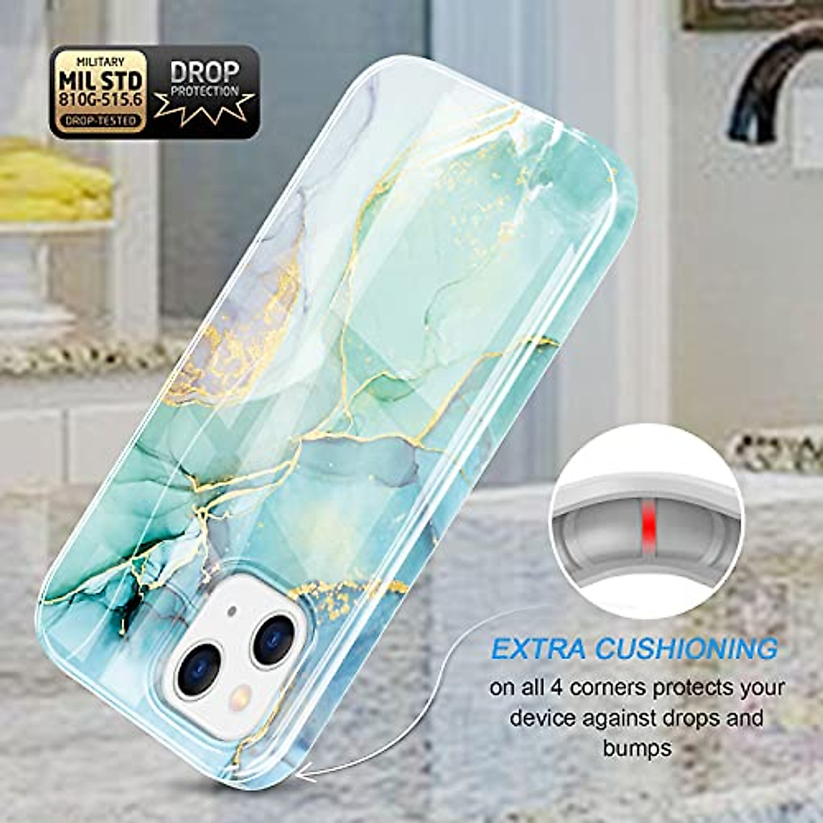 luolnh Gold Glitter Sparkle Case Compatible with iPhone 13 Mini Case Marble Design Shockproof Slim Soft Silicone TPU Bumper Cover Phone Case for iPhone 13 Mini 5.4 Inch 2021-Abstract Mint