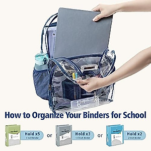 F-color Clear Backpack Heavy Duty - Large Clear Backpacks for School PVC Transparent Bookbag for Students Work Travel, Navy Blue