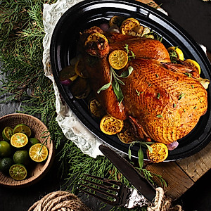 Letschef Roasting Pan 11Lb 15.7 inch Oval Enamel Oven Roaster Pan with Lid for Turkey Chicken Cookware PFOA free