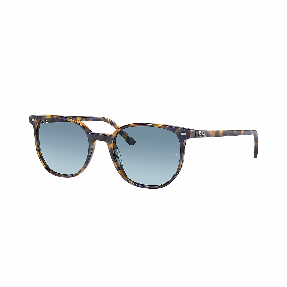 Ray-Ban RB2197F Elliot Low Bridge Fit Square Sunglasses, Yellow Blue Havana/Blue Gradient Grey, 54 mm