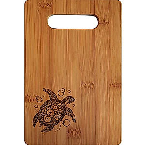 All Things Sea Turtles Single Tone Bamboo Bar Cutting Board w/handle, Sea Turtle, 6 x 9 (Small)