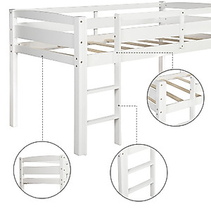 Mirightone Low Kids Loft Bed, Junior Twin Loft Bed with Ladder,Wood Loft Bed Twin for Toddler Children Bedroom,No Box Spring Needed,White
