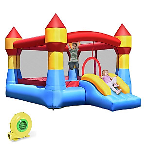 Costzon Inflatable Bounce House, Party Castle Bouncy House for Kids 12ft L x 9ft W x 7ft H Indoor Outdoor Fun w/Large Jumping Area & Fun Slide, Blower, Toddler Bounce House for Backyard Birthday Gifts