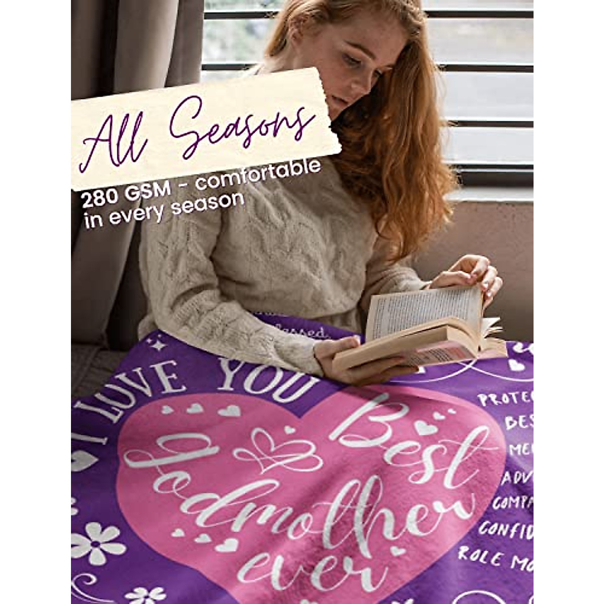 InnoBeta Godmother Gifts, Fairy Godmom Proposal Gift Bed Flannel Plush Blankets for Women, Friends, Sister, Aunt (50"x 65") for Birthday, Christmas, Mother's Day - Purple Heart