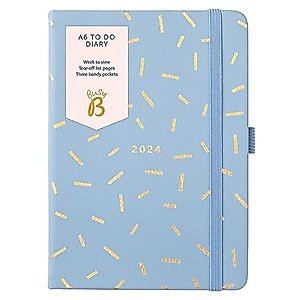 Busy B A6 To Do Diary January to December 2024 - Blue Sprinkle - Faux Leather Week to View Diary with Notes, Tear-Out Lists & Pockets