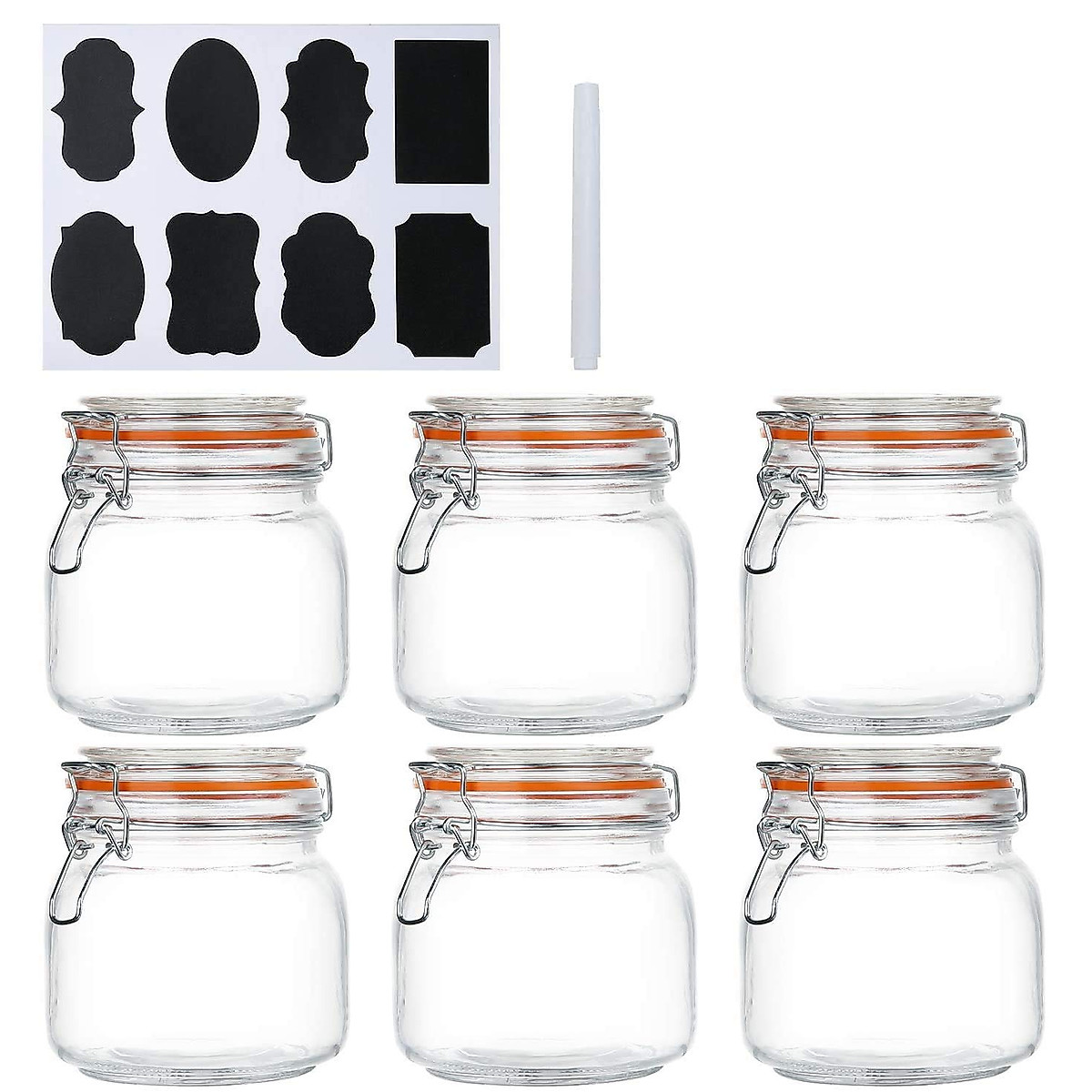 Encheng 25 oz Glass Jars With Airtight Lids And Leak Proof Rubber Gasket,Wide Mouth Mason Jars With Hinged Lids For Kitchen Canisters 750ml, Glass Storage Containers 6 Pack …