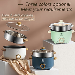 Drizzle 3L Hot Pot Cooker Skillet Steamer - Multifunction Frying Pan 110V Non-Stick Grill Stir-fried Stewed Cookware Steak Noodle Ramen Shabu Shabu Pot - Home Office Party Kitchen Dorm Cooking White