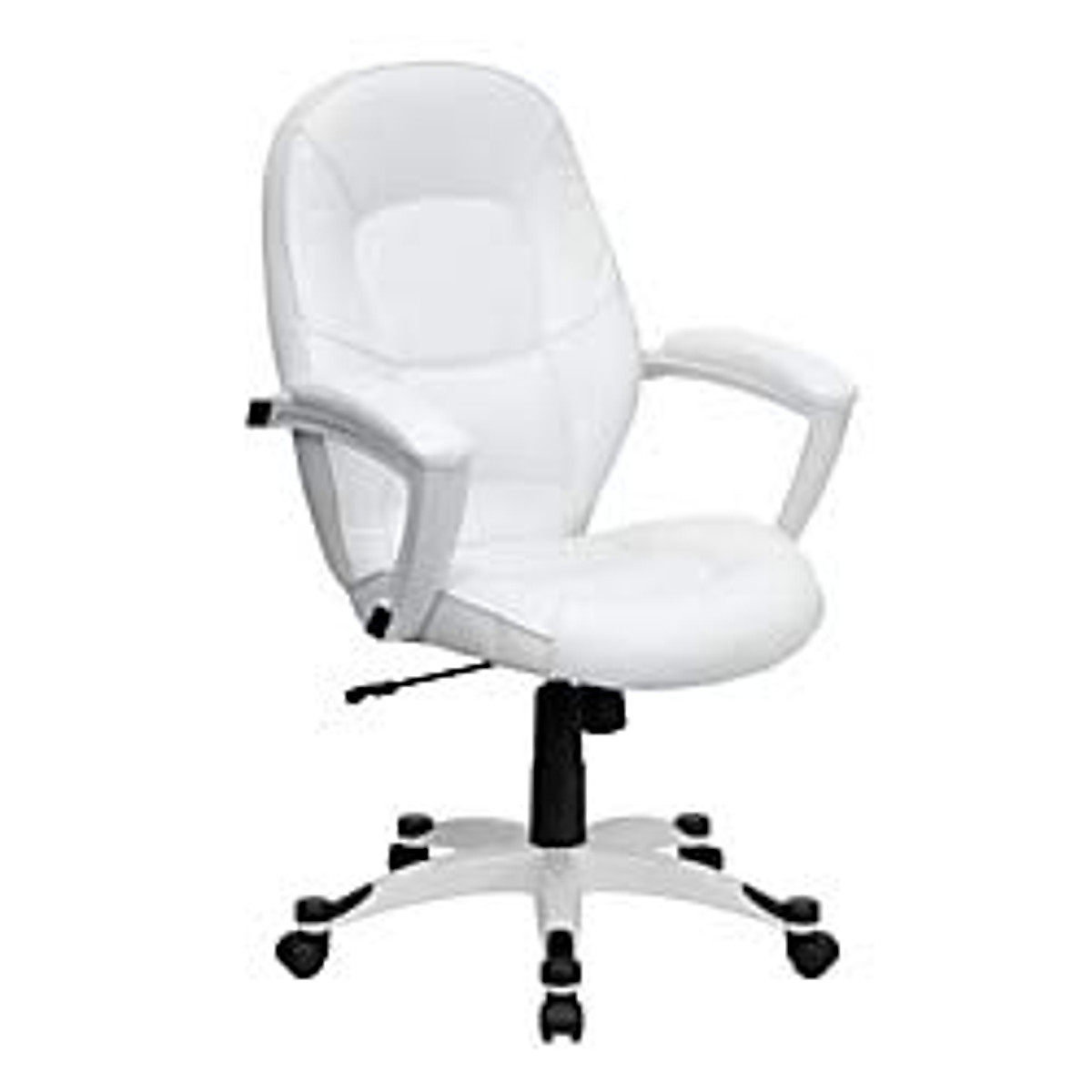 Flash Furniture Quincey Mid-Back White LeatherSoft Tapered Back Executive Swivel Office Chair with White Base and Arms