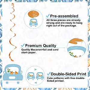 Little Pumpkin Party Hanging Decorations, Blue Boy Little Pumpkin Baby Shower Decoration, Pumpkin Truck Maple Leaf Hanging Swirl Streamer for Boy Fall Baby Shower Gender Reveal Party Supplies