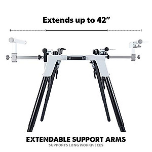 Evolution Power Tools 005-0002 Chop Saw Stand with Universal Fitting, Height Adjustable, 3M Extendable Arms & Supports Upto 225KG,Black/ Silver