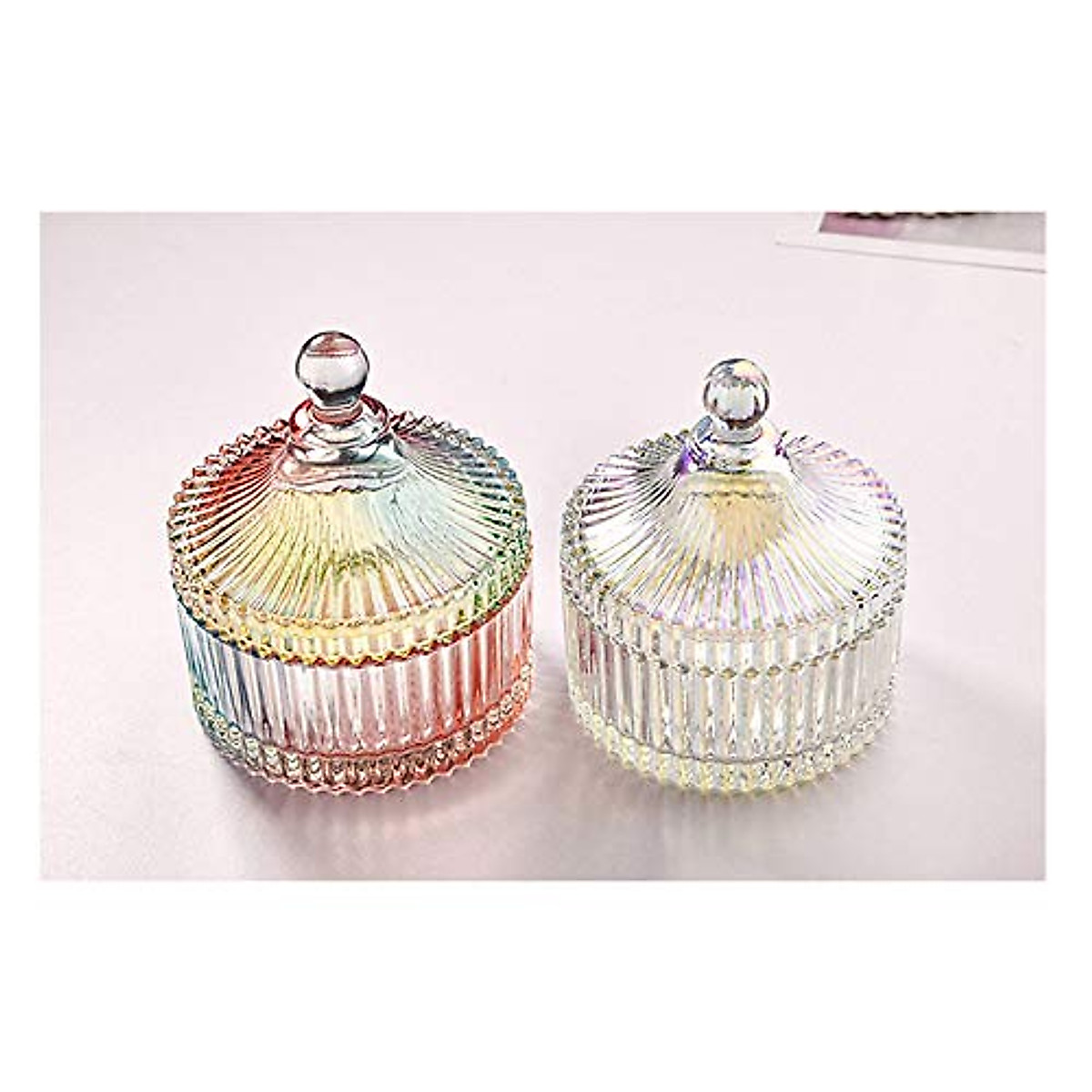 CHOOLD Luxury Colorful Tent Shaped Crystal Candy Jar with Lid,Clear Glass Apothecary Jar Wedding Candy Buffet Jar Food Jar. 24oz