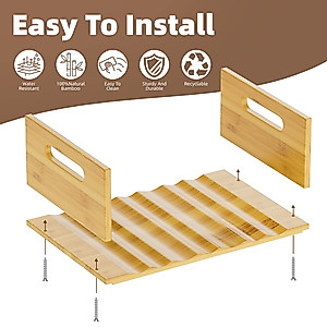 MinBoo Bamboo Wine Bottle Holder, 2 Tier Wine Bottle Holder for Cabinet or Wine Cooler, Stackable Water Bottle Storage Rack, Wine Bottle, Beverage, Cabinet Organizer, Kitchen Countertop, Wine Cooler