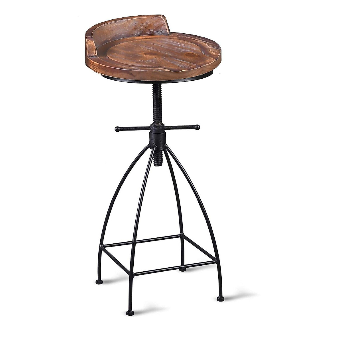 Diwhy Industrial Vintage Rustic Bar Stool,Wooden Top Stool Kitchen Counter Height Adjustable,Iron Stoo,Swivel Stool,24 Inch,Low Backrest,Hump Surface,Fully Welded Set of 2 (Brown Wooden Top)