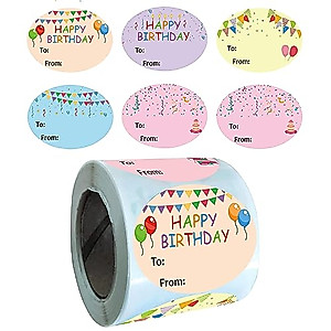 Happy Birthday Gift Tags Present Stickers 1.5 x 2 Inch Oval Christmas to from Labels - Xmas Festival Birthday Stickers for Kids Party Favors Envelope Packages Seals 6 Designs 300 Pcs
