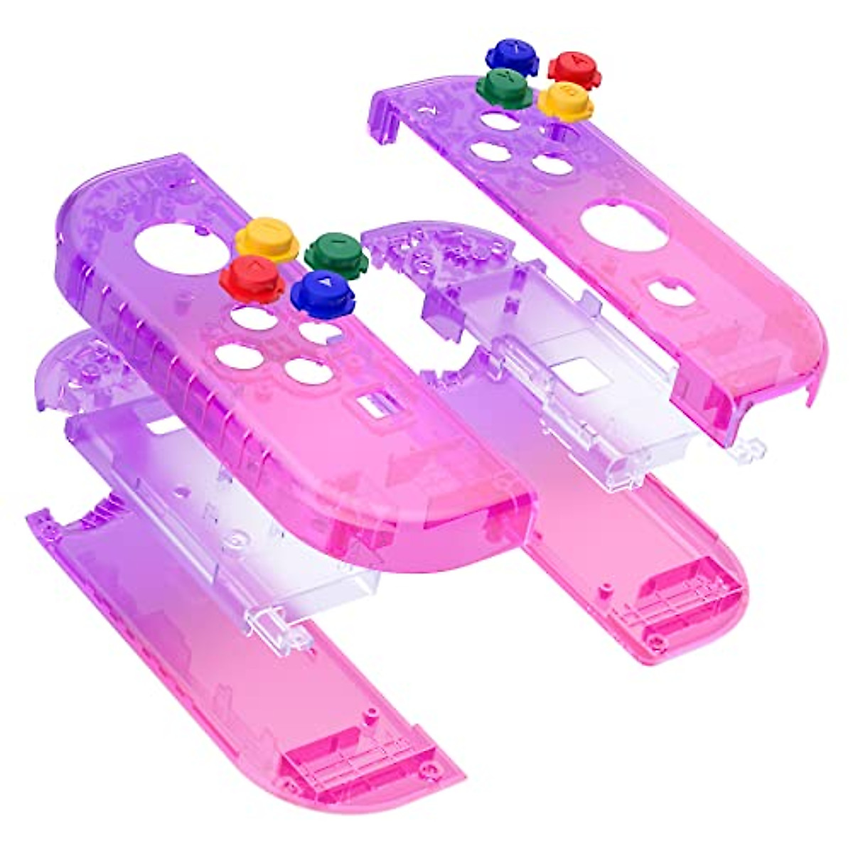 eXtremeRate Clear Purple Rose Red Joycon Handheld Controller Housing with Colorful Buttons, DIY Replacement Shell Case for Nintendo Switch & Switch OLED Model Joy-Con – Joycon and Console NOT Included