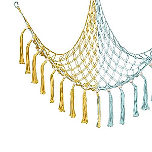 figatia Stuffed Animal Toy Storage Hammock, Macrame Room Corner Organizer Mesh Decoration, Hanging Storage Nets Kids Bedroom, Yellow and Blue, 100cmx100cmx130cm