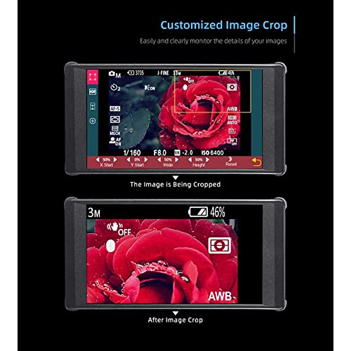Portkeys PT6 Monitor 5.2 inch 3D LUT 4K HDMI Touch Screen 1920 * 1080 Live Streaming Monitor HDMI DSLR Camera Field Monitor with Peaking Frame, Wireframe Protection, Image Crop Function