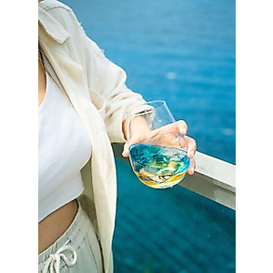 Antoni Barcelona Stemless Wine Glass Set 2 Gold – EXCLUSIVE BOX - Hand Painted Drinkware Essentials Wine Tumbler Glassware Unique Gifts Ideas for Women Men Birthday Wedding Mom Dad Her Him