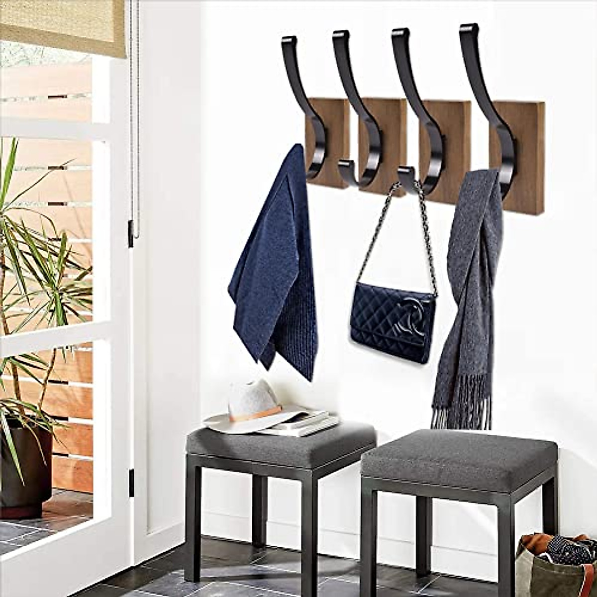 Walnut Wall Hooks 4 Pack - Coat Hooks Wall Mounted - Heavy Duty Entryway Wall Hangers for Hanging Towels, Clothes, Bags