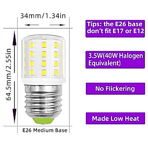 DAPSHU LED AC 100-265v 3.5w Replacement Refrigerator Light Bulb KEI D34l Daylight White 6000K E26 40W Halogen Equivalent 500Lm T10 Corn Medium Screw Base Bulbs Pack of 1