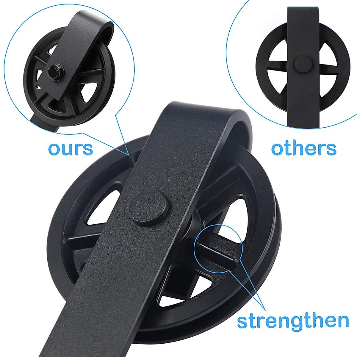 ZEKOO 5-18 FT Bypass Barn Door Hardware for Double Barn Door, Barn Door Track for Sliding Closet Door, Heavy Duty Double Bypass Barn Door Kit Big Black Spoke Hangers (6FT Bypass Double Door Kit)