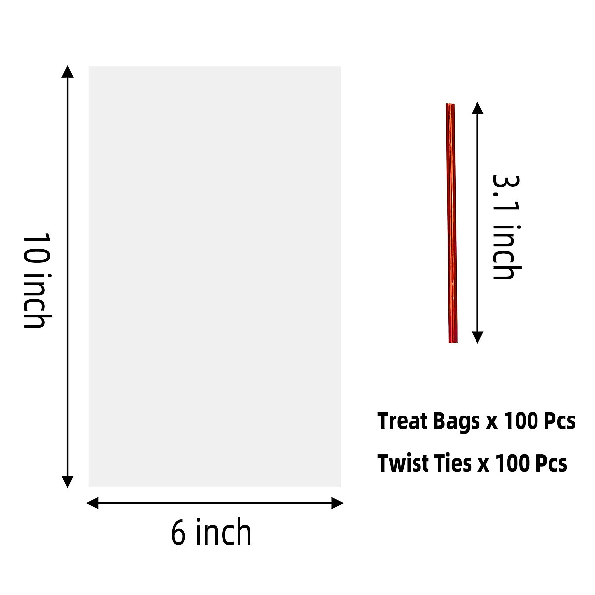 Morepack Cellophane Bags 6x10 Inches Clear Cellophane Treat Bags With Twist Ties,100 Pieces
