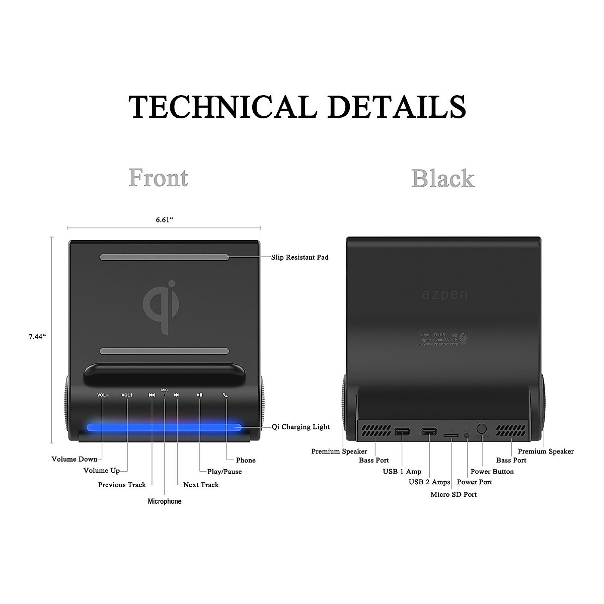 Azpen DockAll Fast Wireless Charging Sound Hub, Charging, Docking and Listening 4 in 1 Device for iPhone 15 14 13 12 11 X and Samsung S23 S22 S21 S20