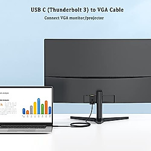 UVOOI USB C to VGA Cable 3 Feet, USB Type C to VGA Adapter 3.3FT Cable Compatible with Thunderbolt 3, MacBook Pro/Air, iPad Pro, Dell XPS 13/15/17, Surface Book 3/Pro 7, Samsung Galaxy S22/S20/S10
