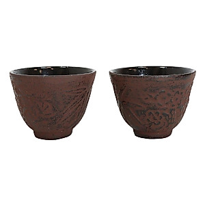 Ebros Gift Japanese Traditional Style Cast Iron Tea Bamboo Design In Red Burgundy Color Tea Cups Teacups Set Of 2 Drinkware Tetsubin Style Tea Service