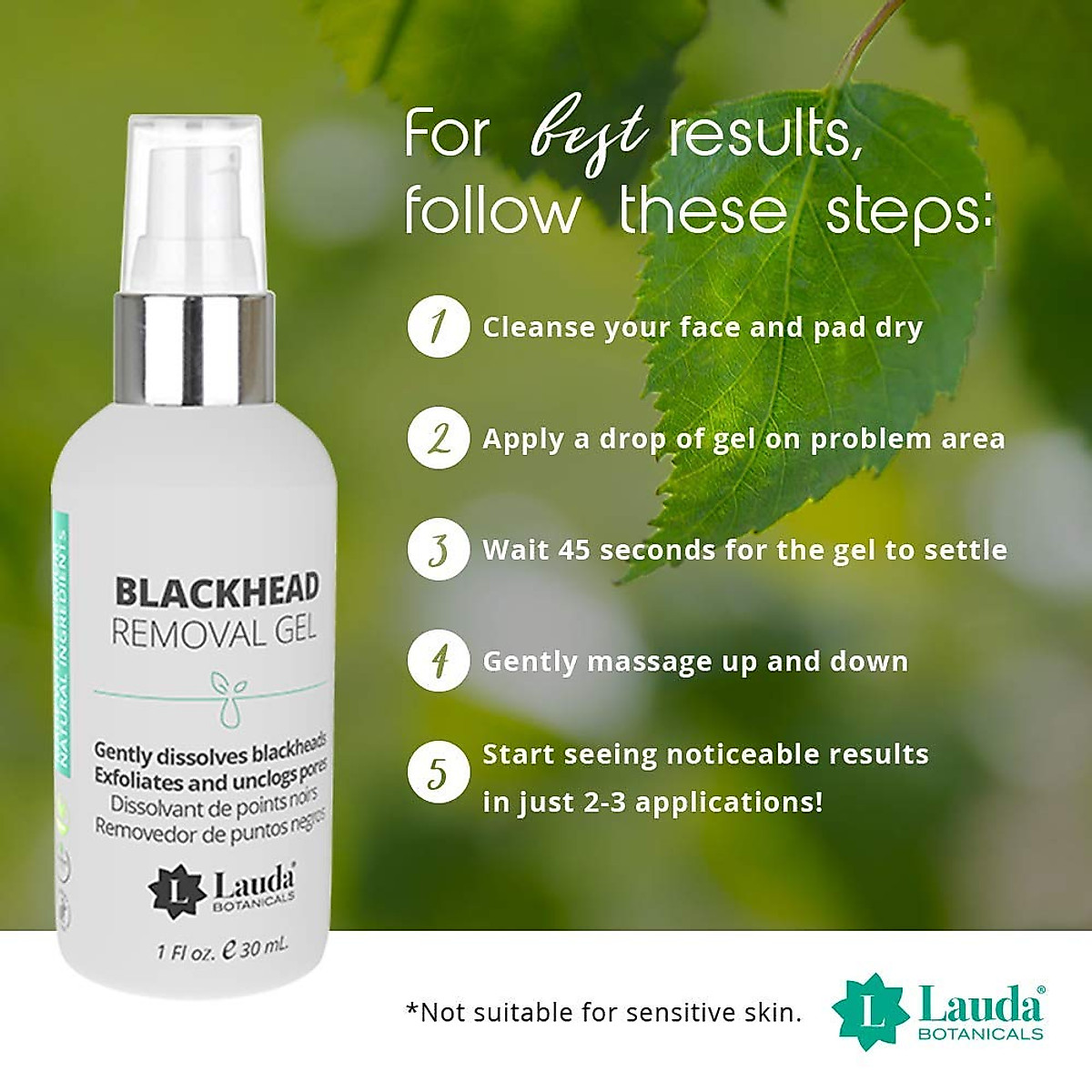 Blackhead Remover Cleanser with Salicylic Acid, Deep Pore Facial Cleanser, Blackhead Eliminator and Dissolving Gel, 1 Ounce by LAUDA BOTANICALS