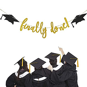 Morndew Glitter Finally Done and Black Doctoral Cap Banner for Graduation Party Bunting Decoration