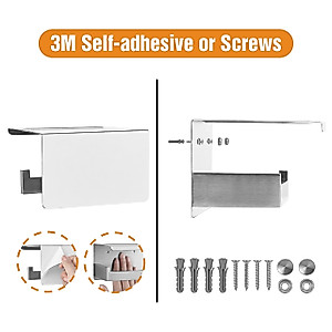 HITSLAM Brushed Nickel Toilet Paper Holder, Stick on Silver Toilet Paper Holder with Shelf, Self Adhesive No Drill or Wall-Mount with Screws for Bathroom