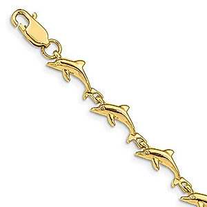 IceCarats 14K Yellow Gold Sea Dolphin Ocean Fish Beach Nautical Chain Charm Bracelet