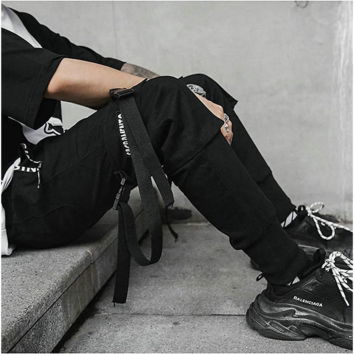 XYXIONGMAO Men's Jogger Techwear Pants Hip Hop Goth Pants Streetwear Harem Pants Sweat Pants Tactical Track Pants Multi Pocket Black Joggers Cargo Cool Baggy Pants (Black, XXL)