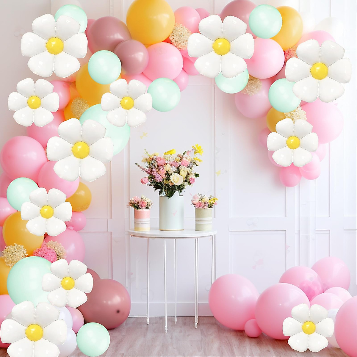 JOPY Daisy Balloon Garland Arch Kit Macaron Pastel Flower Rainbow Balloons Theme Party Decorations for Girls Baby Shower Birthday Bridal Wedding