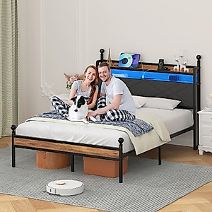 Winkalon Metal Bed Frame Queen Size Black Iron Platform with Modern Headboard and Footboard No Box Spring Needed, Under Bed Storage, Strong Slat Support (Canopy Bed Frames, Queen)