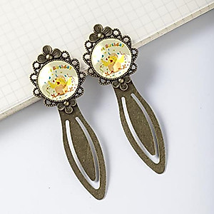 Happy Birthday Cute Yellow Chick and Confetti Vintage Bookmark Gift Box Set for Students Teachers School Library Page Holder with Crystal Glass