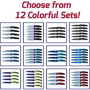 SiliSlick Stainless Steel Steak Knife Set - Titanium Coated Colorful Kitchen Knives with Straight Edge, Smooth & Sharp - Rainbow Iridescent Kitchen Gifts & Accessories