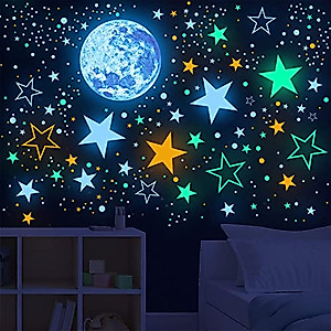 Glow in The Dark Stars,Glow in The Dark Stars and Moon for Ceiling Glow in The Dark Wall Decal Colorful Glowing Space Galaxy Wall Stickers for Kids Boys Girls Bedroom Living Room Nursery Decor