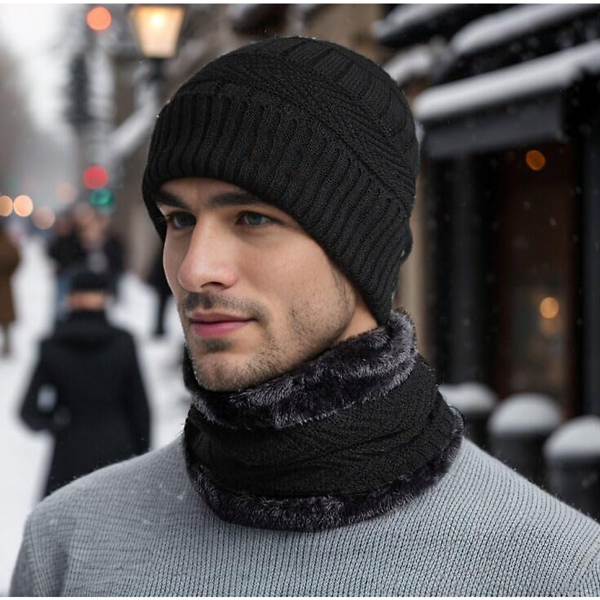 6 Pieces Winter Beanie Hat Scarf Gloves Set for Men Women,Knit Skull Cap Winter Hat Touchscreen Gloves Neck Warmer Set