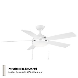 WAC Disc II 5-Blade Energy Star Pull Chain Memory Ceiling Fan 52in Matte White with 3000K Dimmable LED Light Kit