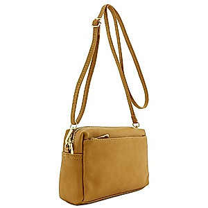 FashionPuzzle Triple Zip Small Crossbody Bag (Dark Mustard)