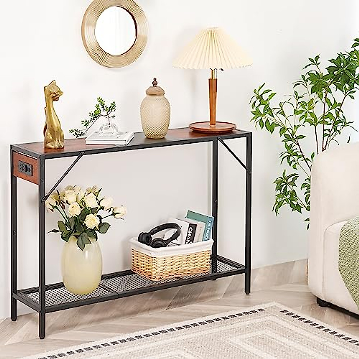 Yoobure Entryway Table, 41.7'' Console Tables for Entryway, Narrow Console Table with Power Outlet, Sofa table with Shelves, Industrial Entry Table for Living Room, Foyer, Hallway Table Entrance table