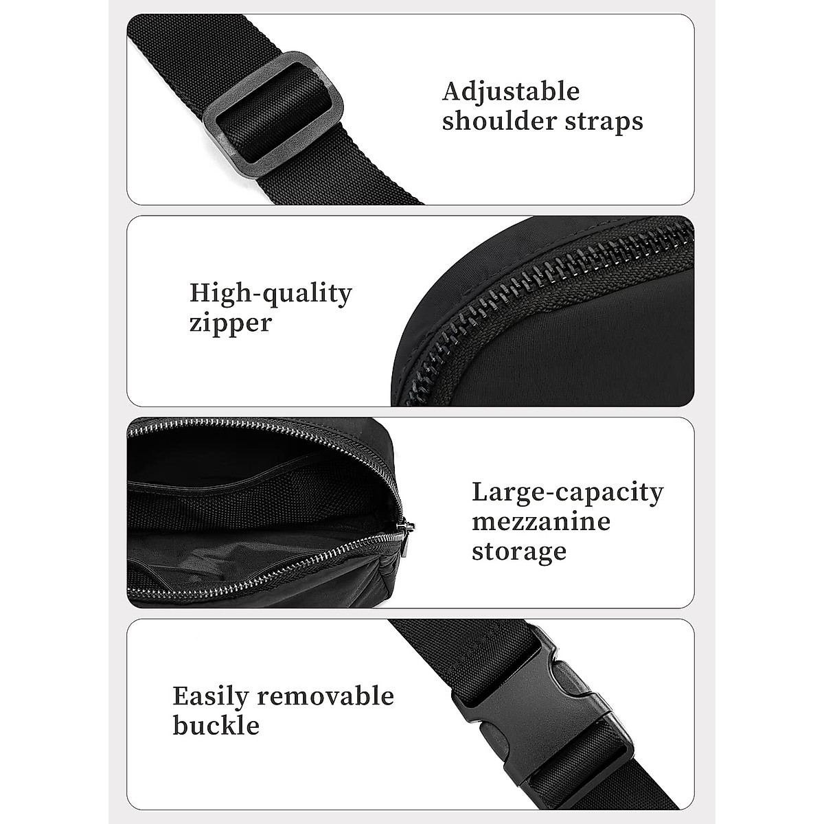Belt Bag for Women, Meyfancy Unisex Fanny Packs with Adjustable Strap Small Crossbody Black Fanny Pack Fashion Waterproof Everywhere Belt Bag for Traveling Hiking Running Casual