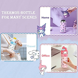 360ML/12.2oz Kawaii Water Bottle, Kuromi Thermos Water Bottle, Cute Insulated Water Bottle, Stainless Steel Water Cup for Hiking, Camping, Traveling, Office, School, Car, Girls