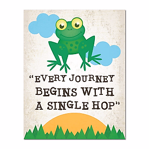 Every journey begins with a single step, nursery decor, 08x10 Inch Print wall decor, playroom decor, motivational quotes, inspirational decor, frog decor, every journey quote,Cute Decor for kids