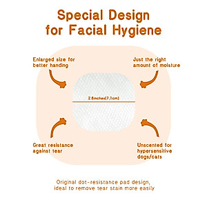 FriPuP Dog Eye Wipes, Travel Size Pet Wash Pads for Ear Face Wrinkle Cleaning, Gentle Tear Stain & Eye Discharge Remover for Cats Kitten Puppy, Essential Small Dog Items, Soft 100 Count (Pack of 2)