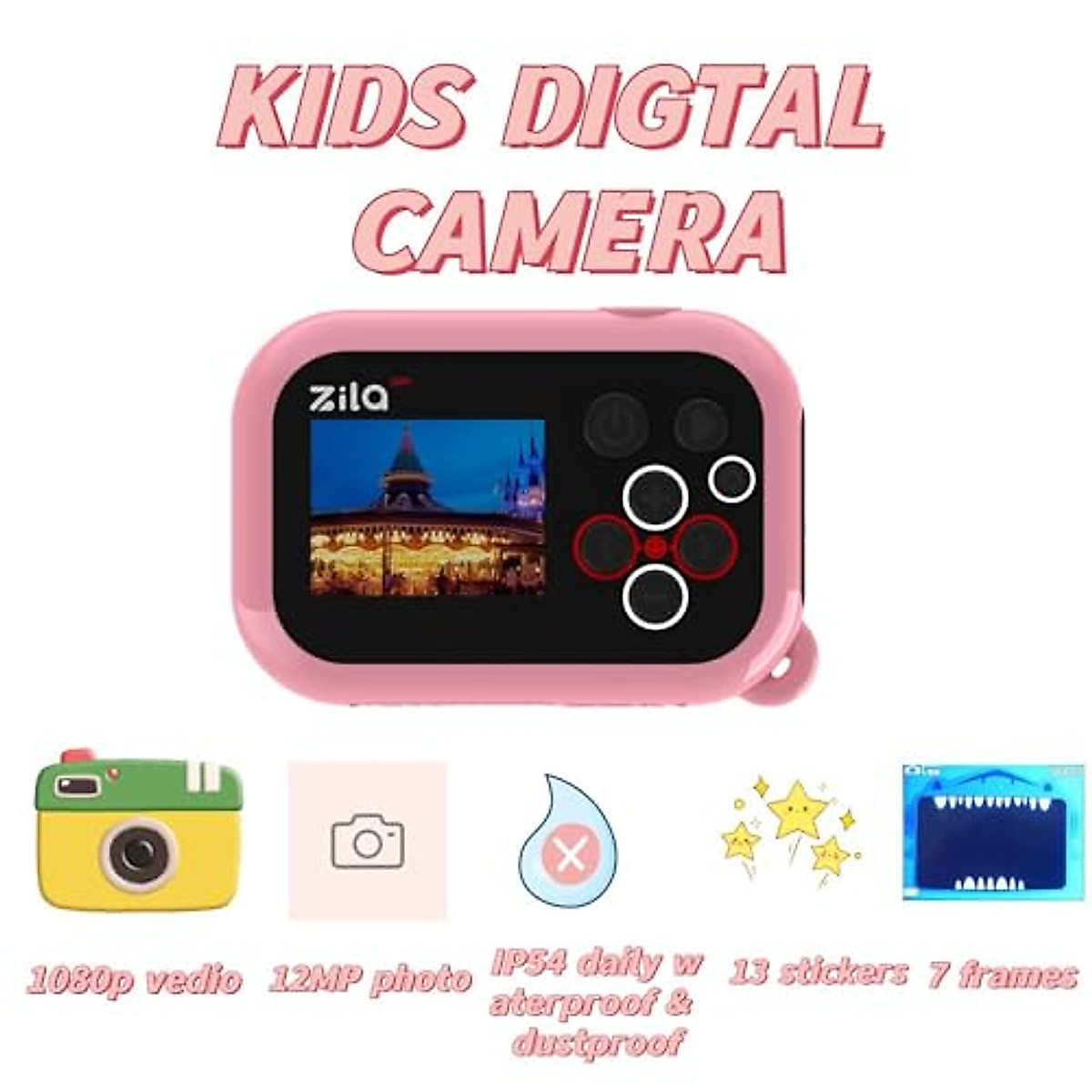 HD Kids Digital Camera,8 MP Photo and 1080P Video, 4X Zoom Waterproof and Dustproof Children's Digital Camera for Daily Use, Toys for Boys and Girls Over 3 Years Old.