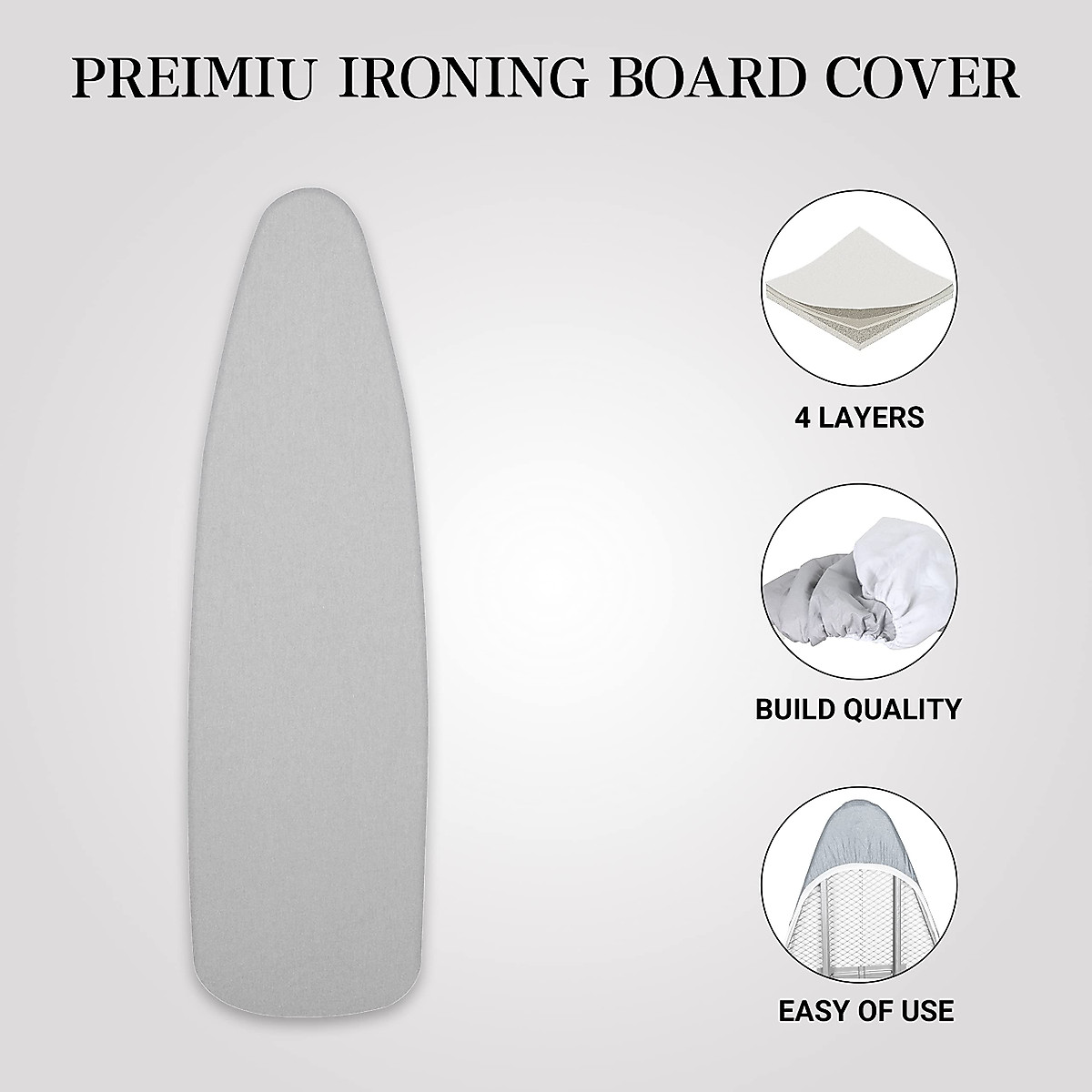 ZOES HOMEWARE Ironing Board Cover and Pad | 100% Cotton Cover with Padding Standard Size with Aluminum Coating | Heat-Reflective Ironing Board with Elastic Edges Set | 54"x15" Grey