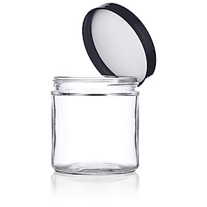 16 oz / 480 ml Large Clear Thick Glass Straight Sided Jar with Black Foam Lined Lid (2 pack)